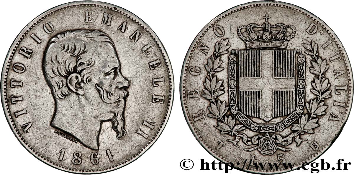 ITALIE - ROYAUME D'ITALIE - VICTOR-EMMANUEL II 5 Lire 1861 Turin fwo ...
