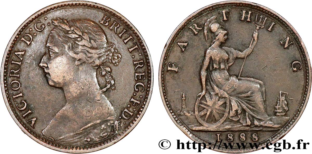 ROYAUME-UNI 1 Farthing Victoria “Bun Head” 1888 fwo_722022 Monde