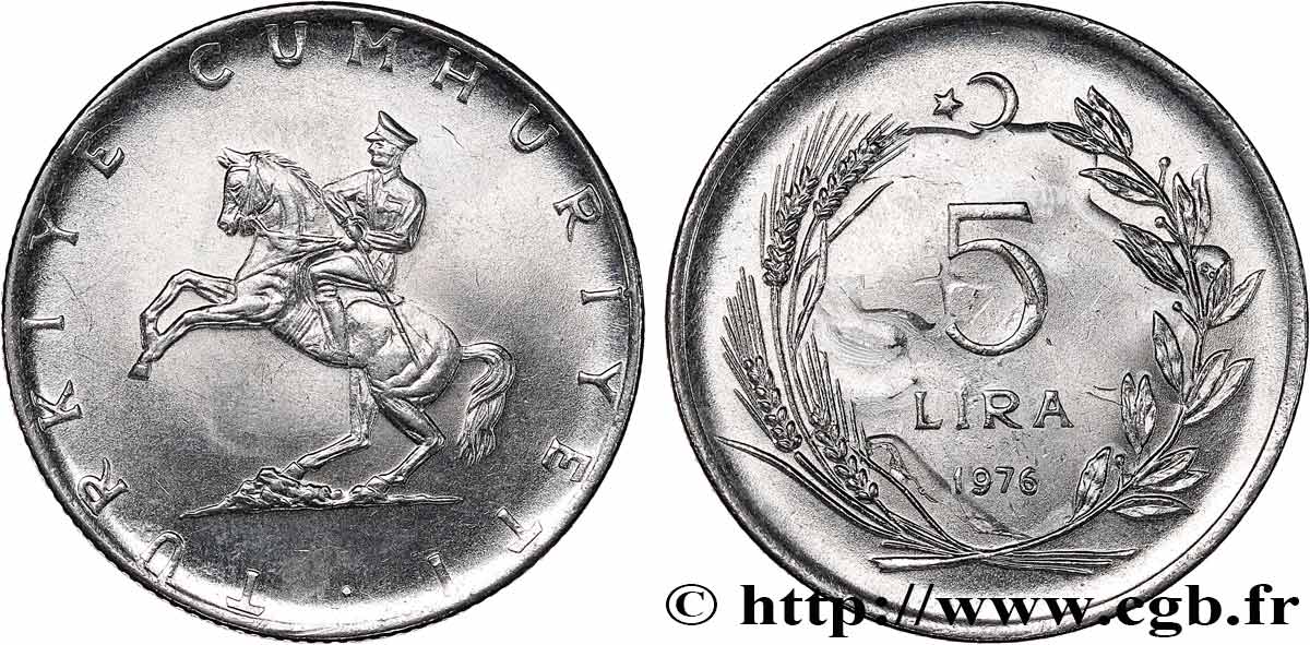 TURKEY 5 Lira Atatürk à cheval 1975 fwo_726729 World coins
