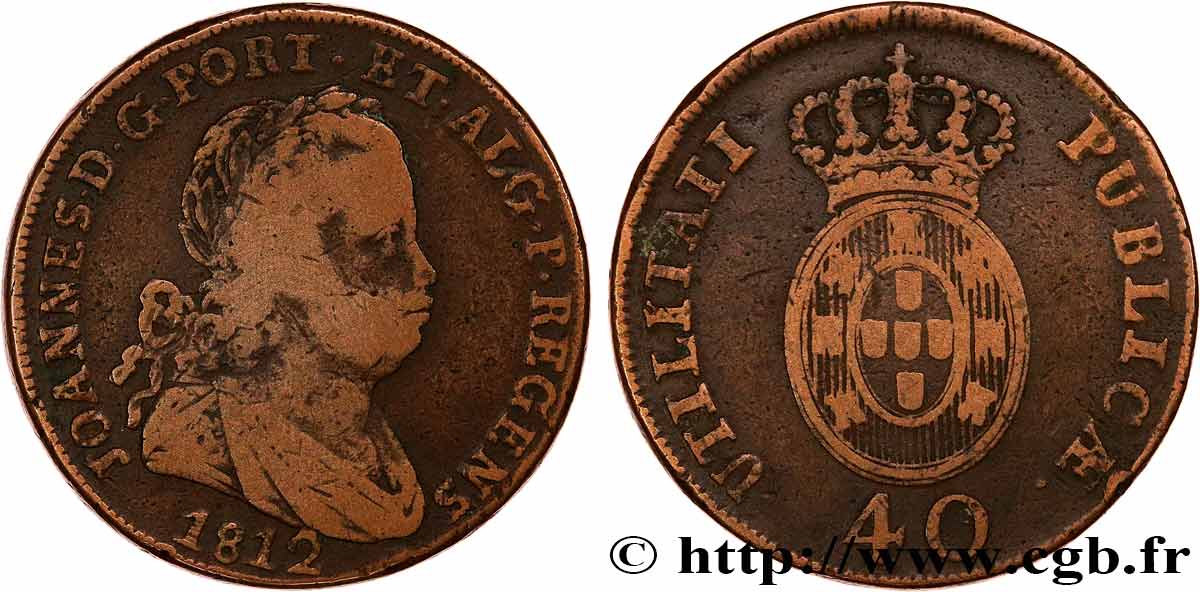 PORTUGAL - KINGDOM OF PORTUGAL - JOHN VI THE CLEMENT 1 Pataco ou 40 ...