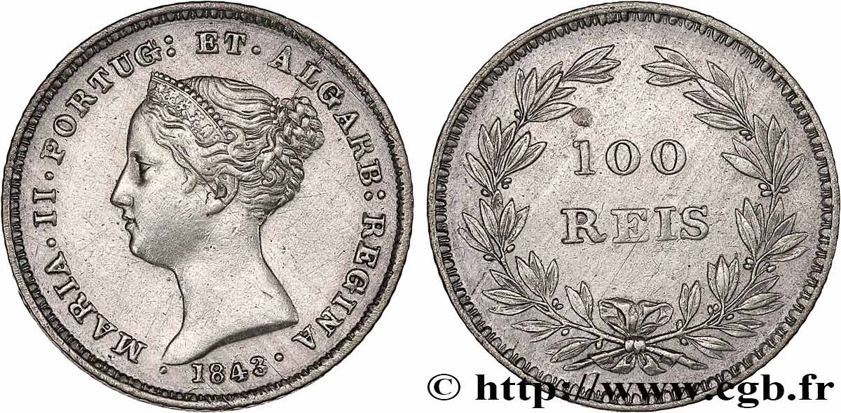 PORTUGAL - MARIA II 100 Réis 1843 fwo_734277 World coins