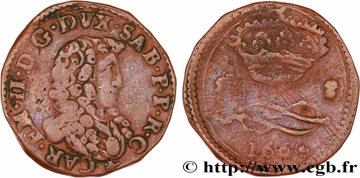 SAVOIE - DUCHÉ DE SAVOIE - CHARLES-EMMANUEL II 2 deniers (2 denari ...