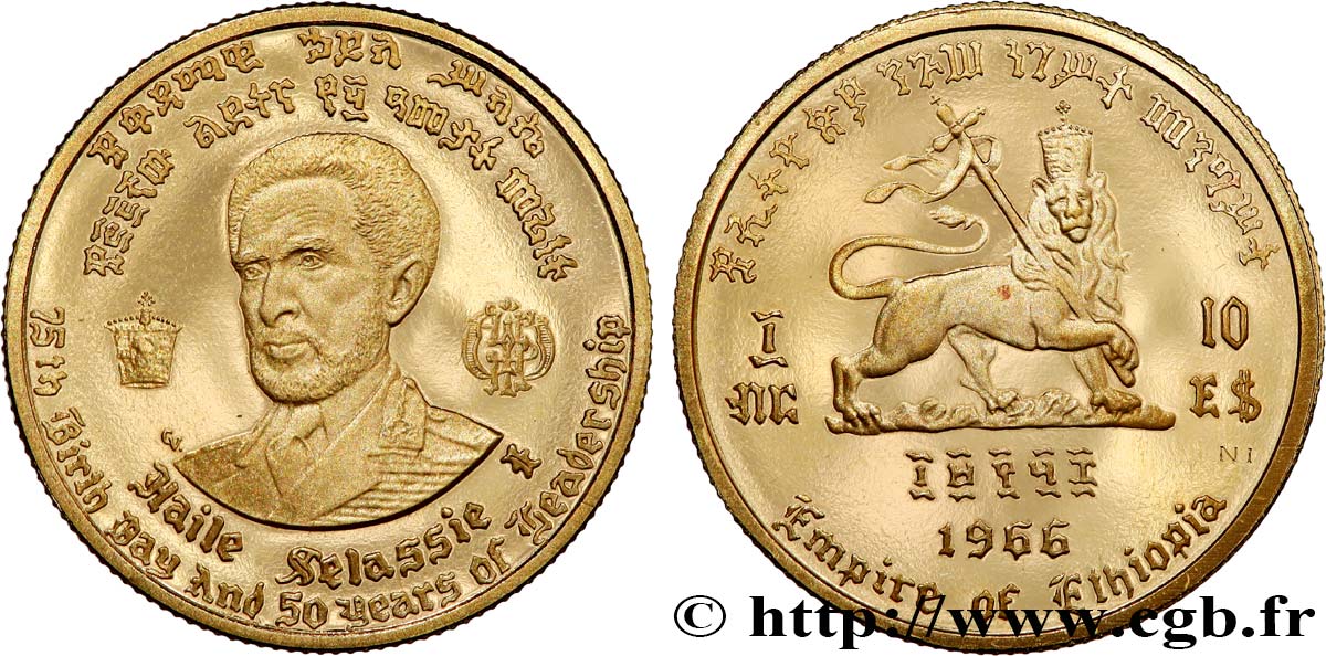 ETHIOPIA 10 Dollars Proof empereur Hailé Sélassié 1966 fwo_738143 World ...