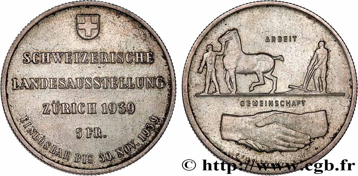 SUISSE 5 Francs Exposition de Zurich 1939 Huguenin - Le Locle fwo_749465 Monde