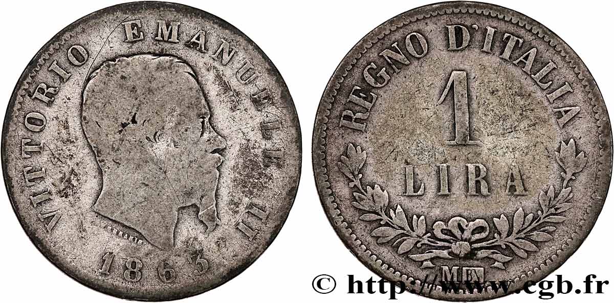 ITALIE 1 Lira Victor Emmanuel II 1863 Milan fwo_755555 Monde