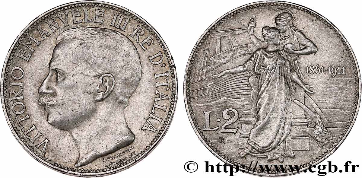 ITALY 2 Lire Victor Emmanuel III - Cinquantenaire de la proclamation du ...