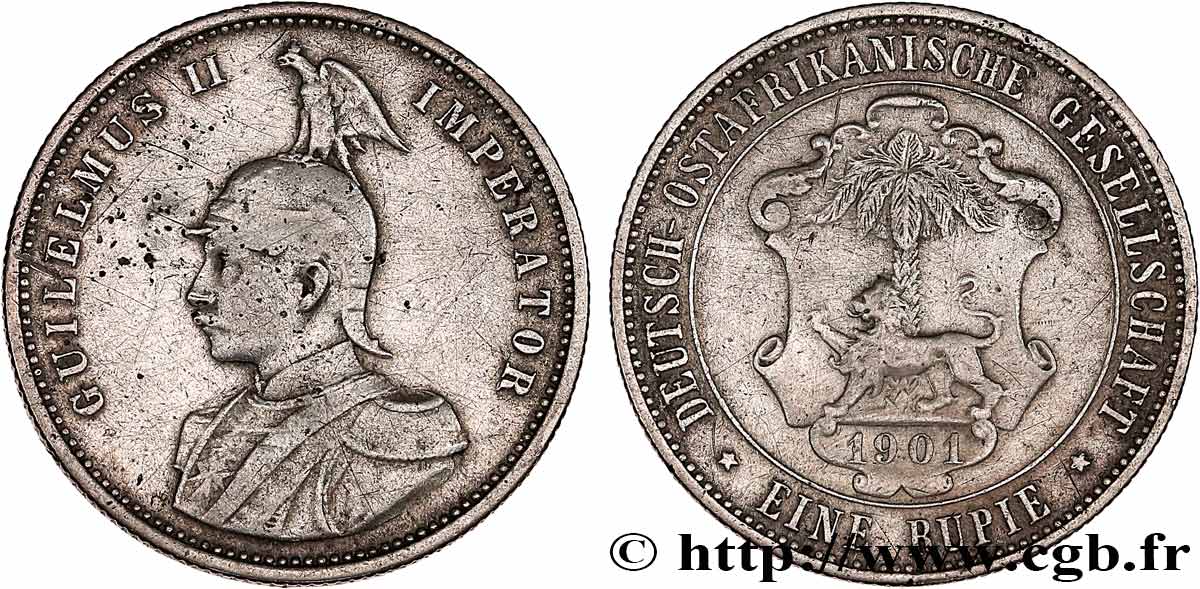 GERMAN EAST AFRICA 1 Rupie (Roupie) Guillaume II 1901 Berlin fwo_761135 ...