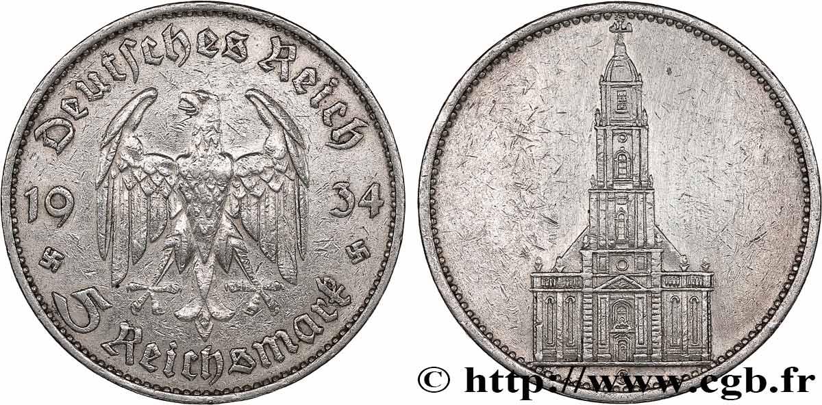 ALLEMAGNE 5 Reichsmark église de la garnison de Potsdam 1934 Karlsruhe fwo_764443 Monde