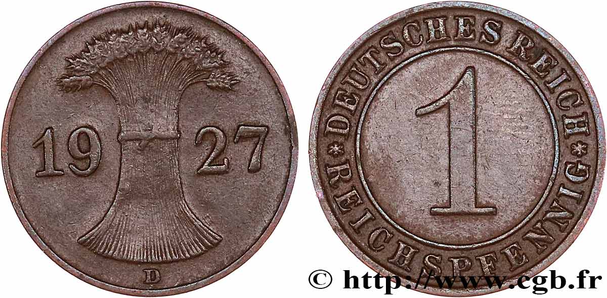 GERMANY 1 Reichspfennig 1927 Munich - D fwo_764752 World coins