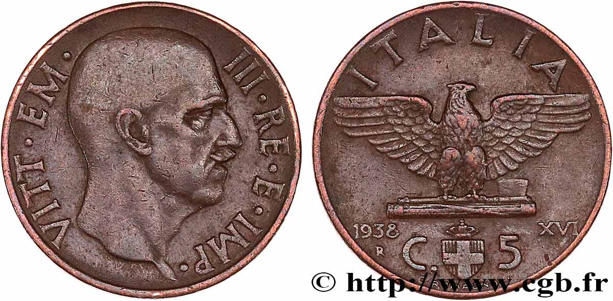 ITALY 5 Centesimi Victor Emmanuel III 1938 Rome - R fwo_768967 World coins