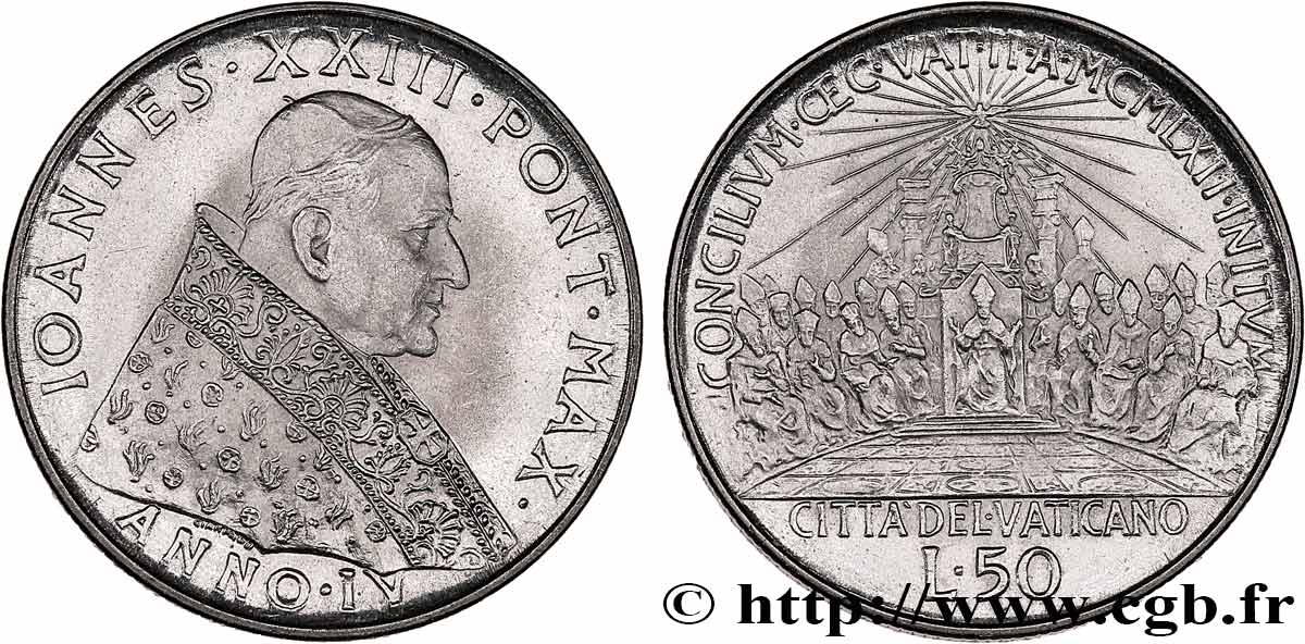 VATICAN ET ÉTATS PONTIFICAUX 50 Lire Jean XXIII an IV - Concile Vatican ...