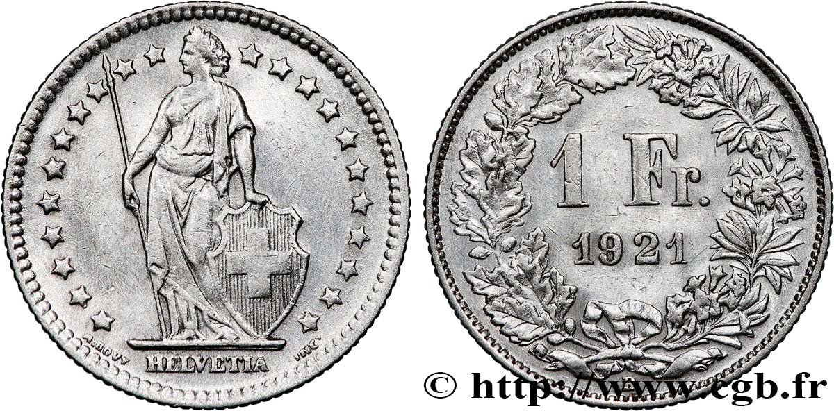 SWITZERLAND 1 Franc Helvetia 1921 Berne fwo_771991 World coins
