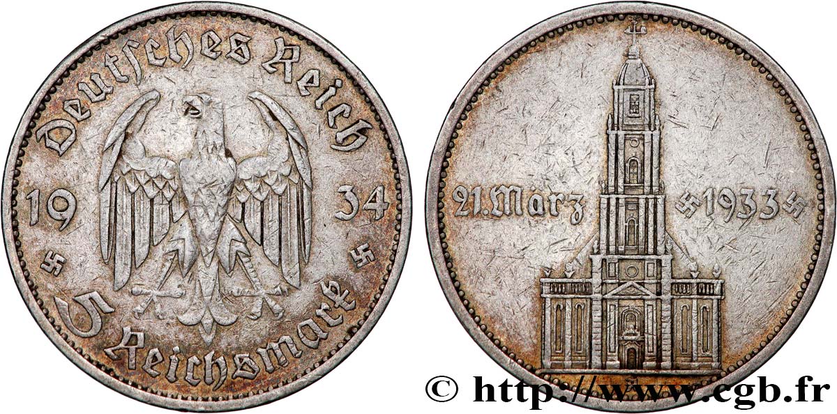 ALLEMAGNE 5 Reichsmark Commémoration du serment du 21 mars 1933 en l’église de la garnison de ...