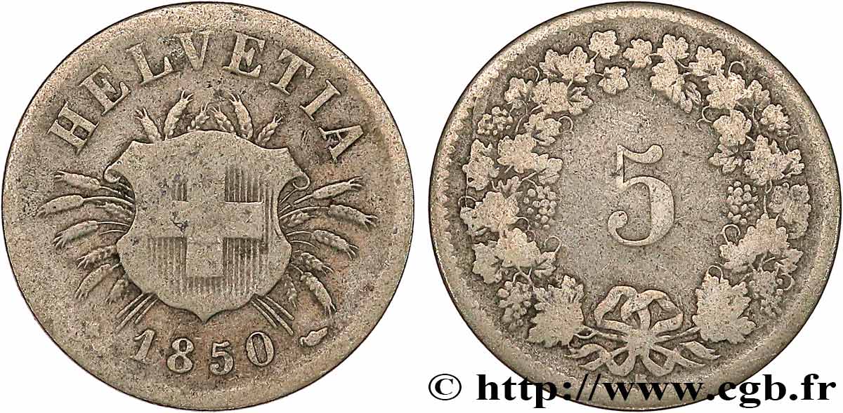 SUISSE 5 Centimes (Rappen) croix suisse 1850 Strasbourg - BB fwo_772326 ...