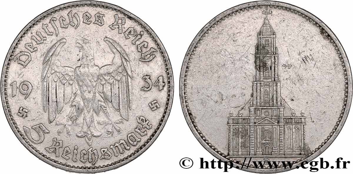 ALLEMAGNE 5 Reichsmark église de la garnison de Potsdam 1934 Munich fwo_775683 Monde