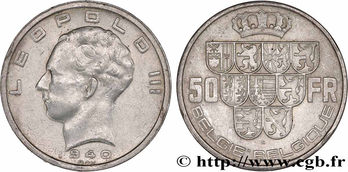 BELGIEN 50 Francs Léopold III légende Belgie-Belgique tranche position ...