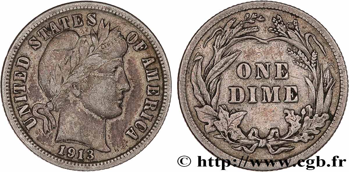 UNITED STATES OF AMERICA 1 Dime Barber 1913 Philadelphie fwo_776983 ...