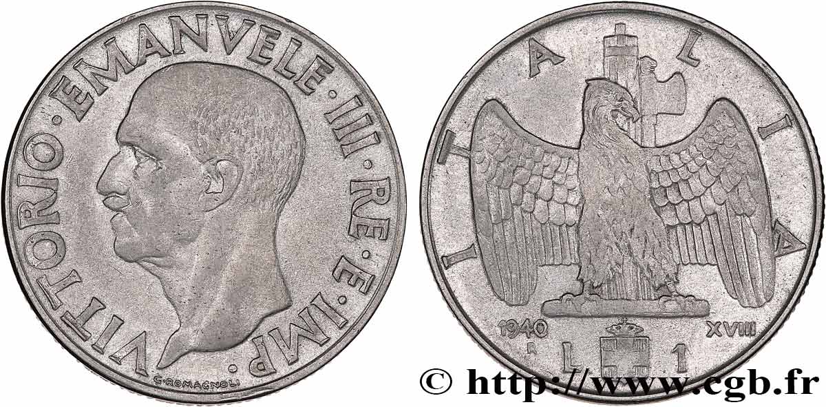 ITALY 1 Lira Victor-Emmanuel III an XVIII 1940 Rome - R fwo_777084 ...