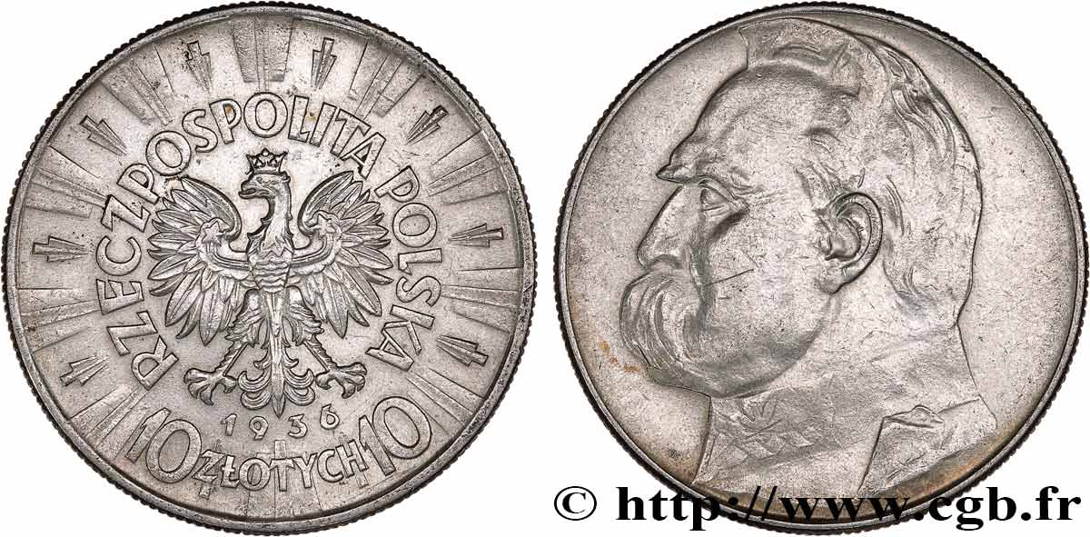 POLAND 10 Zlotych Joseph Pilsudski, 20e anniversaire de la fondation de la Ligue des fusiliers ...