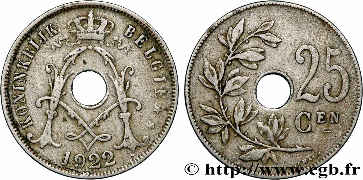 BELGIQUE 25 Centiemen (Centimes) 1922 fwo_781288 Monde