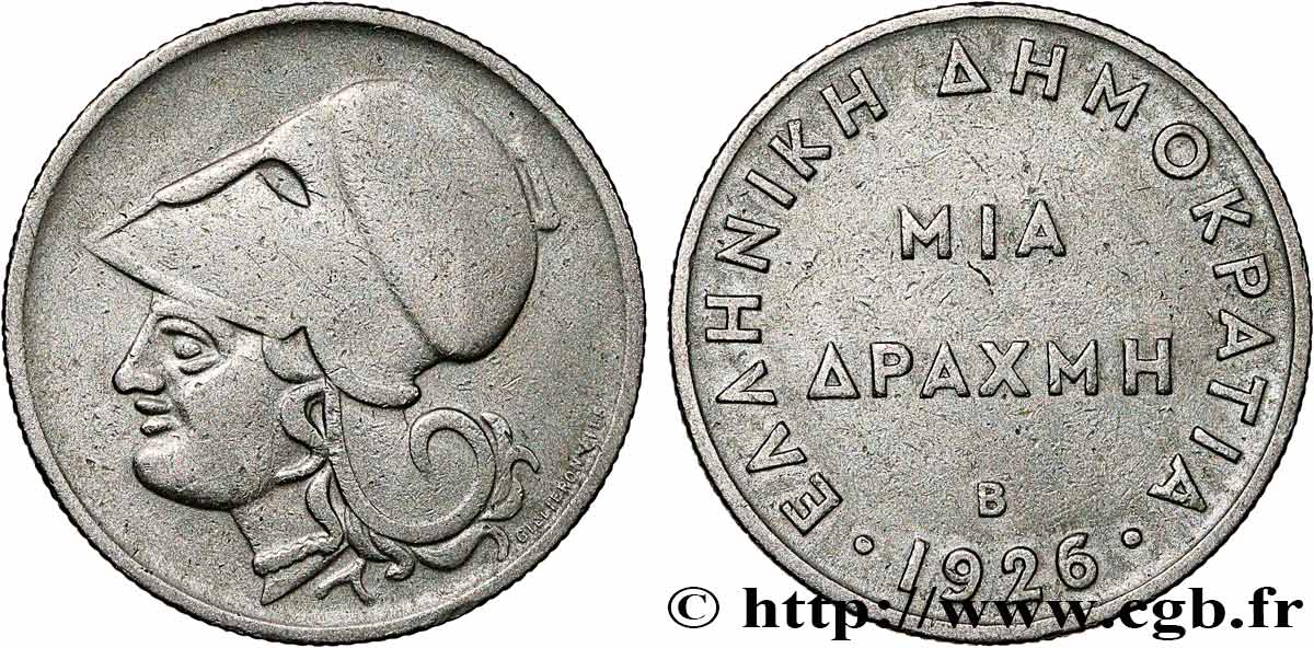 GRÈCE 1 Drachme Athéna 1926 Vienne fwo_781365 Monde