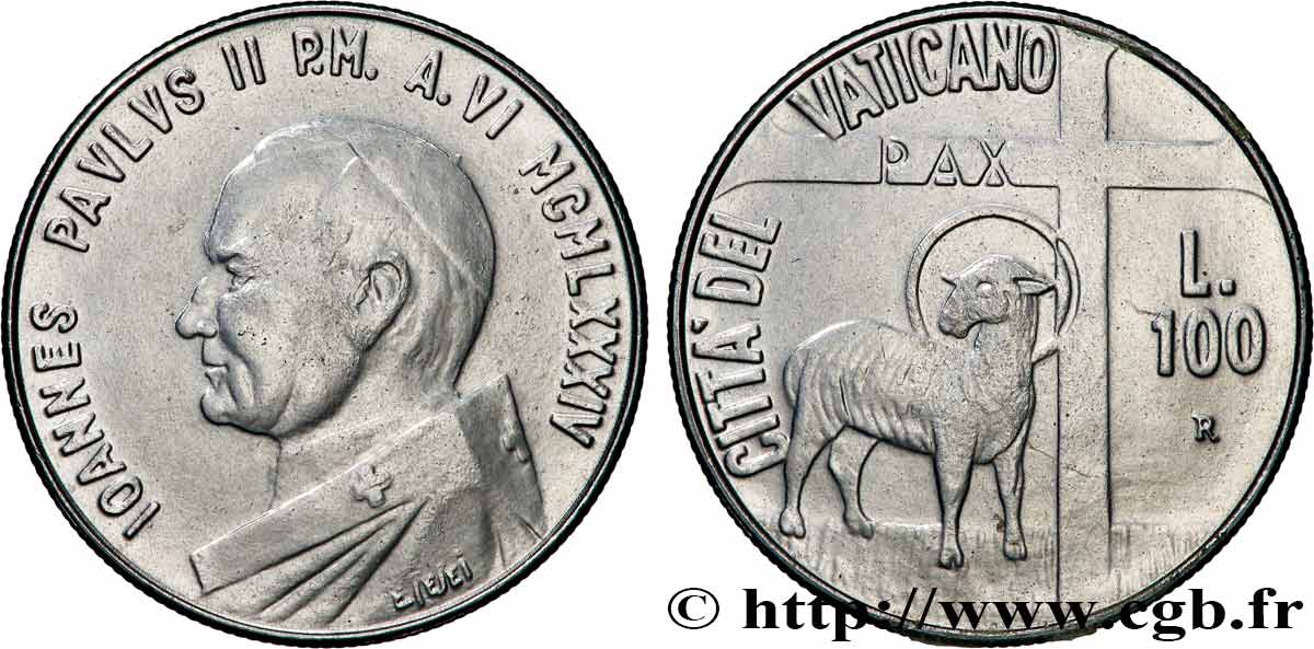 VATICAN ET ÉTATS PONTIFICAUX 100 Lire Jean Paul II an VI 1984 Rome fwo ...