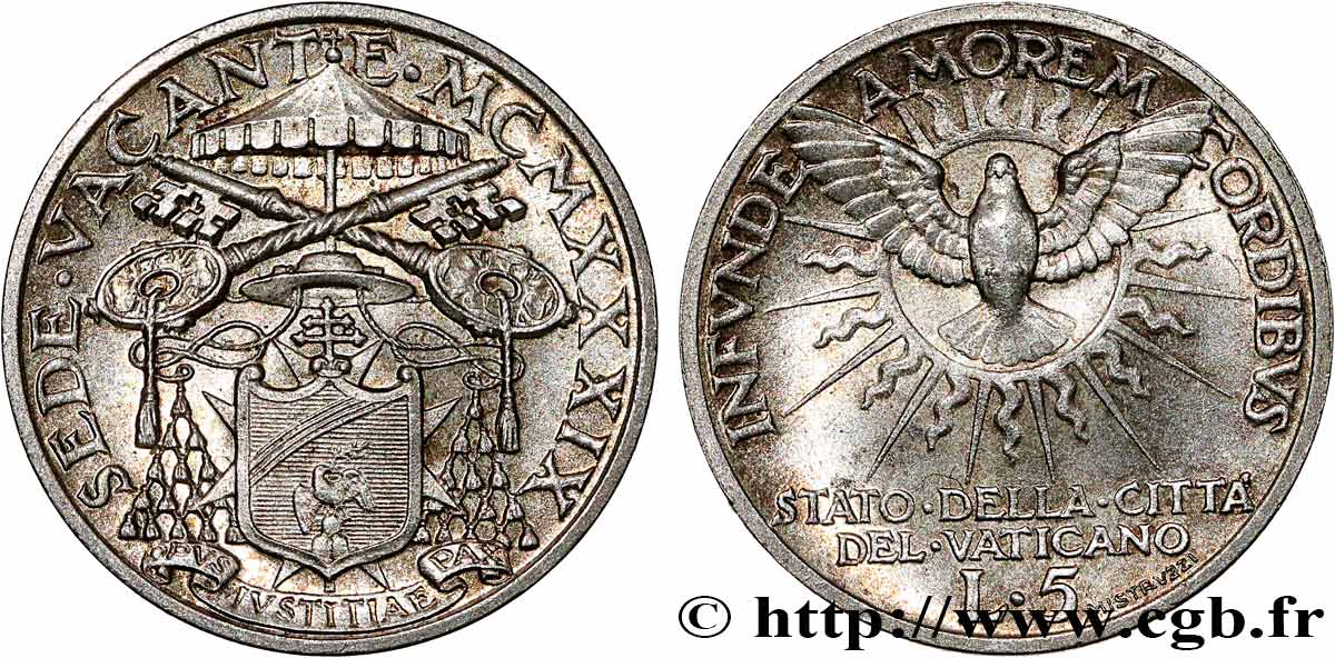 VATICAN ET ÉTATS PONTIFICAUX 5 Lire Sede Vacante 1939 Rome fwo_786135 Monde