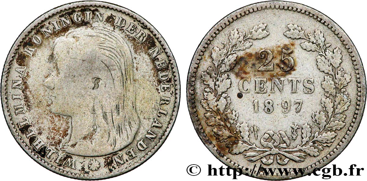 PAYS-BAS 25 Cents Wilhelmina 1897 Utrecht fwo_789994 Monde