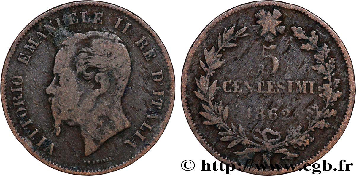 ITALIE 5 Centesimi Victor Emmanuel II 1862 Naples fwo_790439 Monde