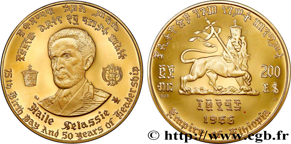 ETHIOPIA 200 Dollars Proof 75e anniversaire et 50 ans de règne de Hailé ...
