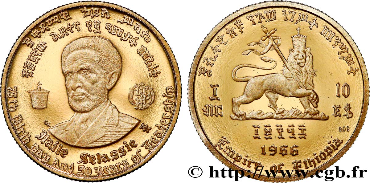 ETHIOPIA 10 Dollars Proof empereur Hailé Sélassié 1966 fwo_793506 World ...