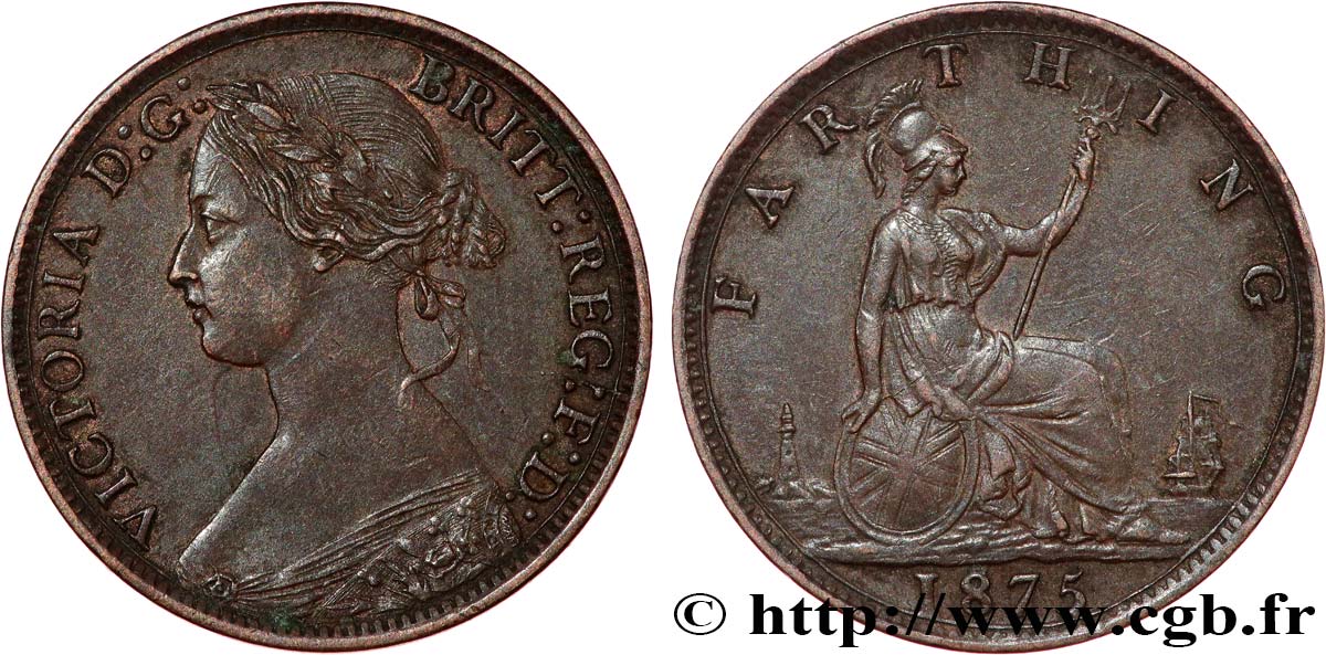 ROYAUME-UNI 1 Farthing Victoria “Bun Head” 1875 Londres fwo_807859 Monde