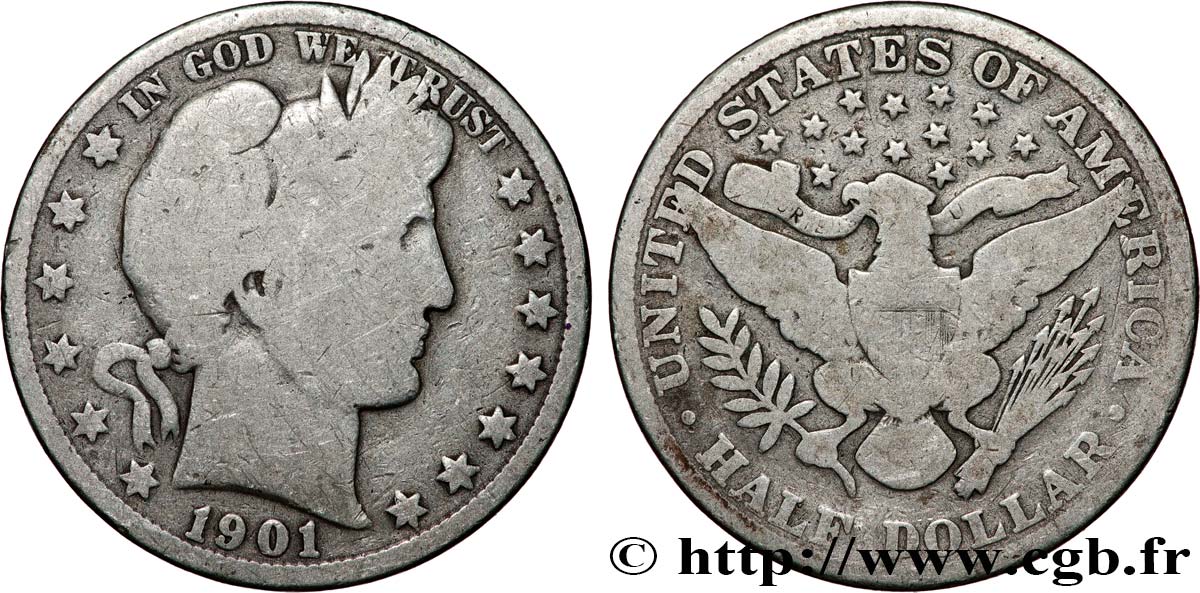 UNITED STATES OF AMERICA 1/2 Dollar type Barber 1901 Philadelphie fwo ...
