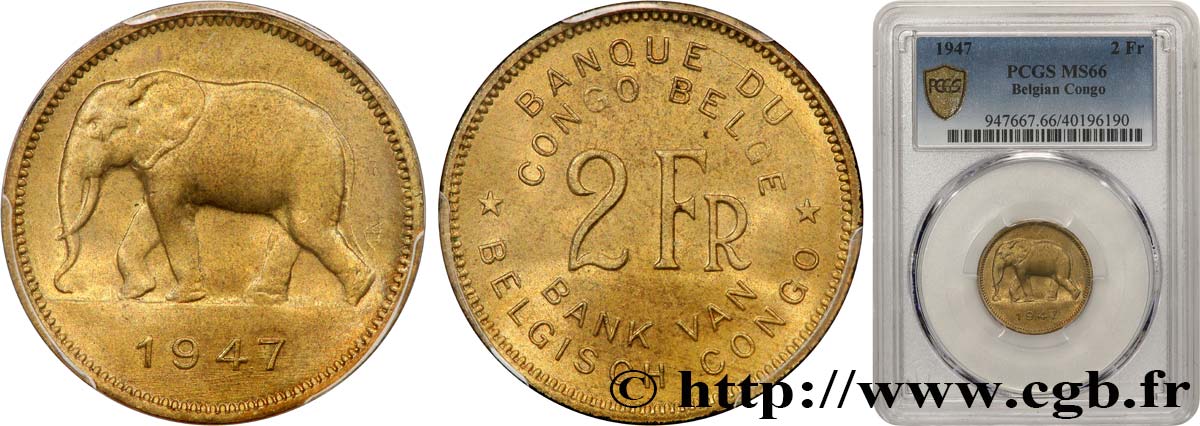 BELGIAN CONGO 2 Francs éléphant 1947 fwo_811831 World coins