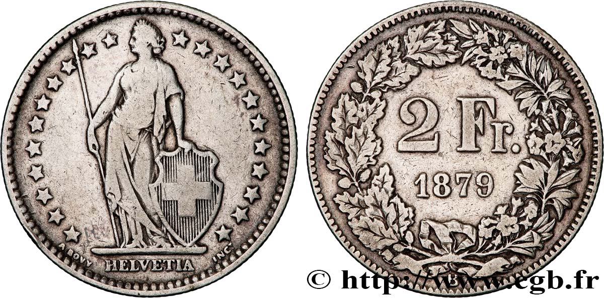 SUISSE 2 Francs Helvetia 1879 Berne fwo_815620 Monde