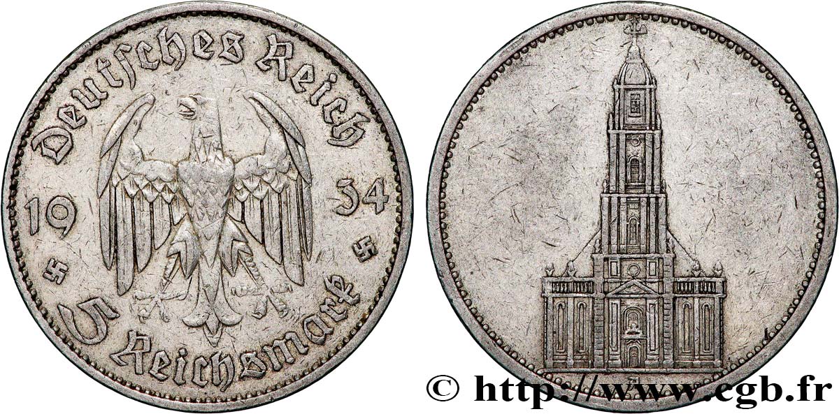 ALLEMAGNE 5 Reichsmark Commémoration du serment du 21 mars 1933 en l’église de la garnison de ...