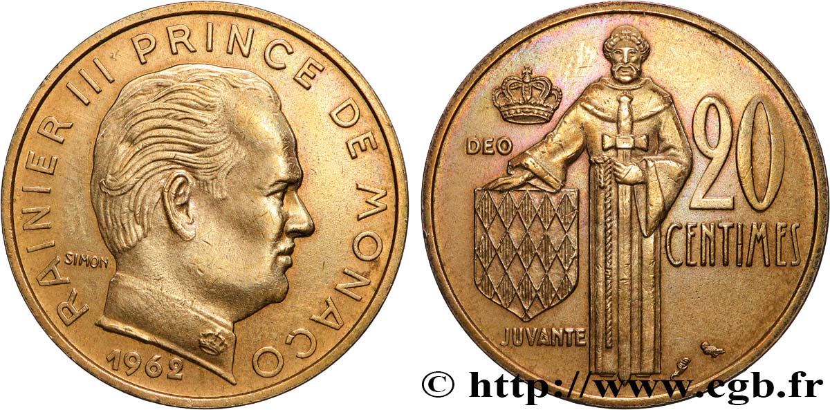 MONACO 20 Centimes Rainier III 1962 Paris fwo_821958 Monde
