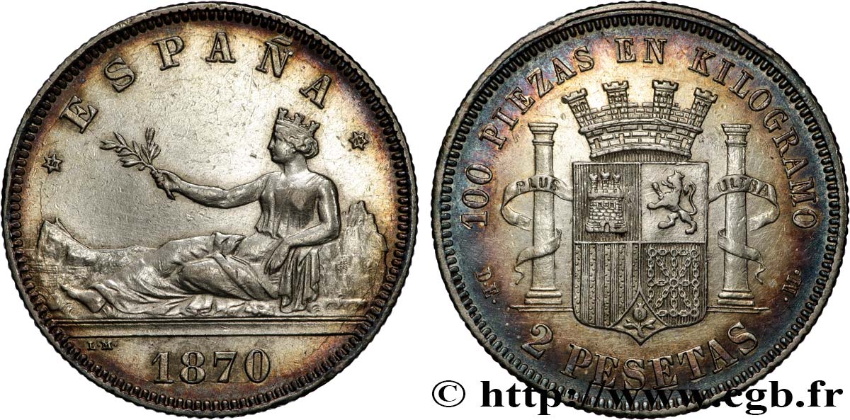 ESPAGNE 2 Pesetas “ESPAÑA” (1873) 1870 Madrid fwo_825047 Monde