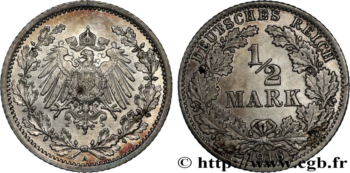 ALLEMAGNE 1/2 Mark Empire aigle impérial 1916 Berlin fwo_831045 Monde