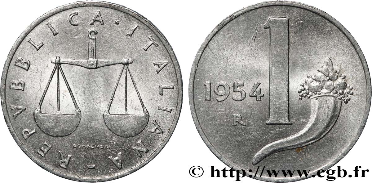 ITALY 1 Lire 1954 Rome fwo_831451 World coins