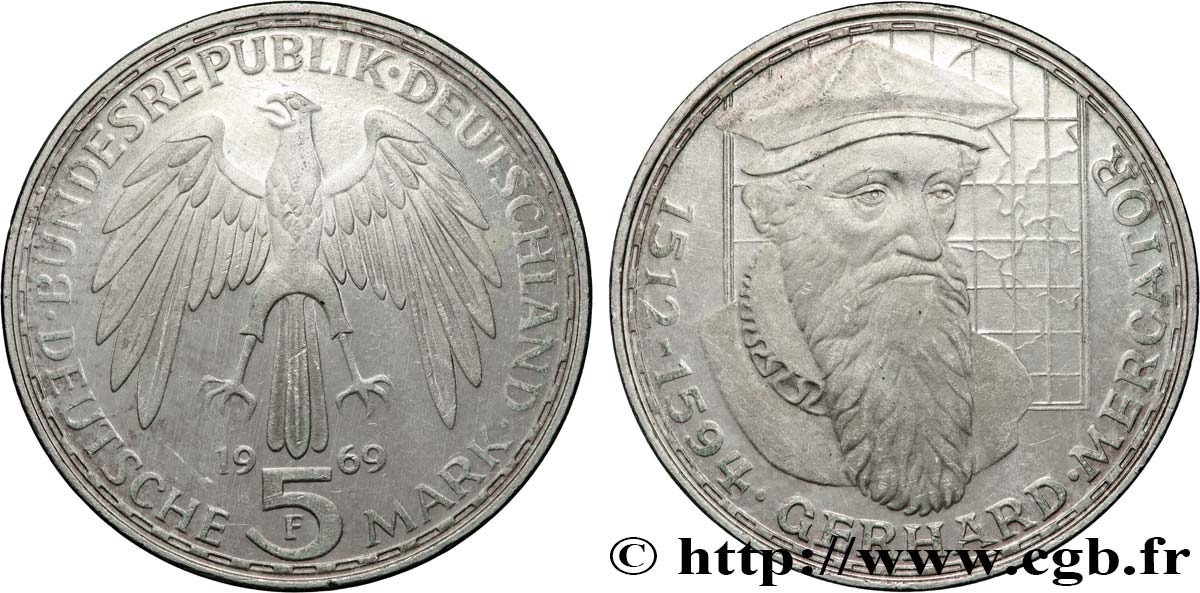 ALLEMAGNE 5 Mark Gerhard Mercator Proof 1969 Stuttgart fwo_838954 Monde