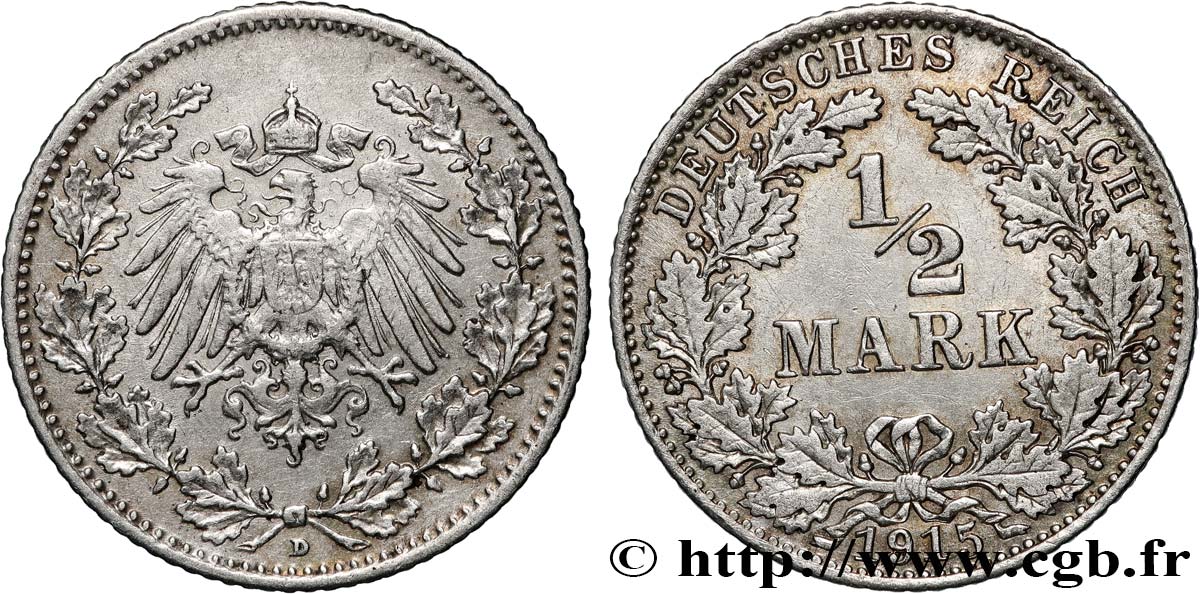 ALLEMAGNE 1/2 Mark Empire aigle impérial 1915 Munich - D fwo_839091 Monde