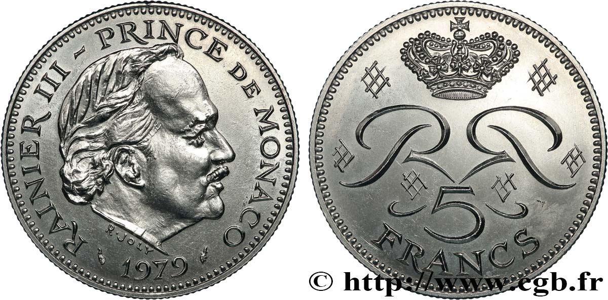 MONACO 5 Francs Rainier III / monogramme couronné 1979 Paris fwo_845172 ...