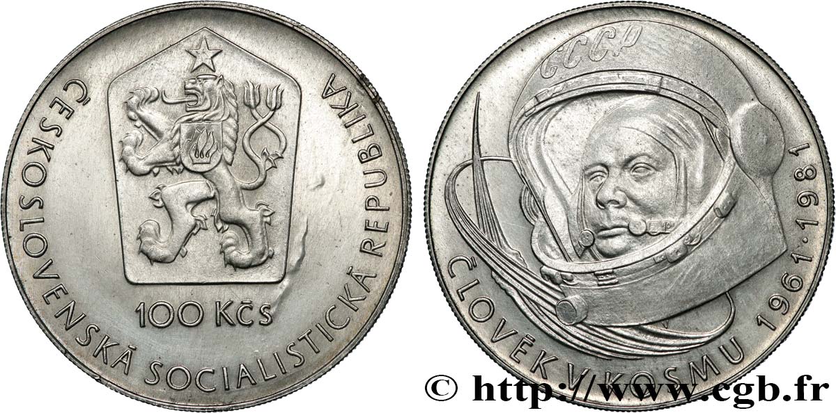CZECHOSLOVAKIA 100 Korun 20ème anniversaire du Premier homme dans l ...