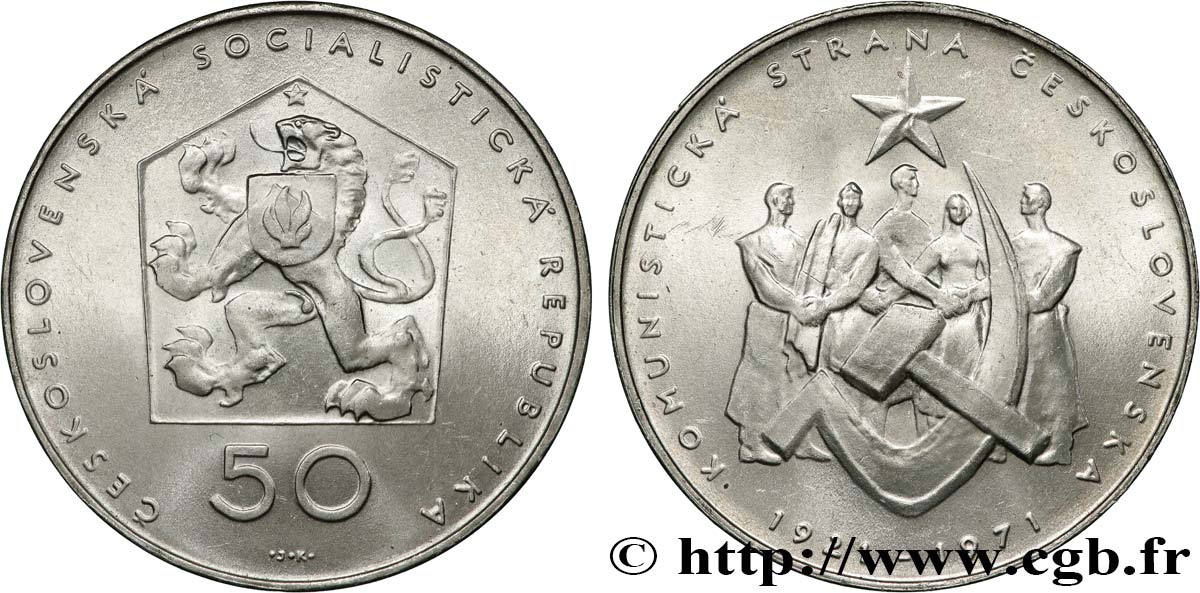 TCHÉCOSLOVAQUIE 50 Korun 50e anniversaire du Parti Communiste ...