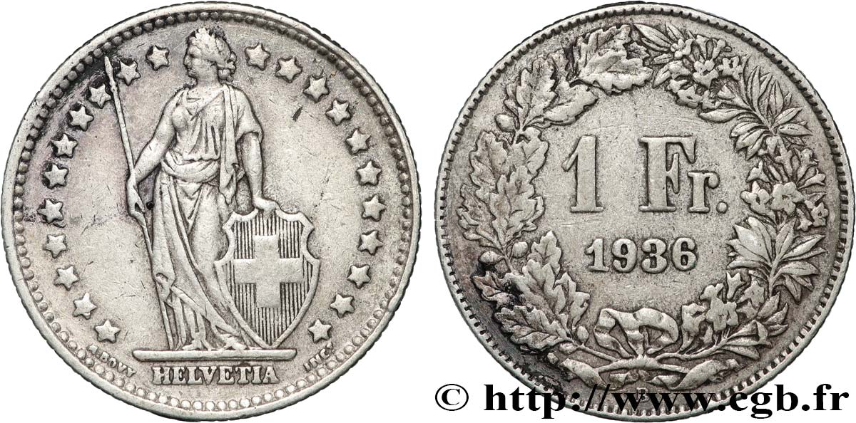 SUISSE 1 Franc Helvetia 1936 Berne - B fwo_846906 Monde