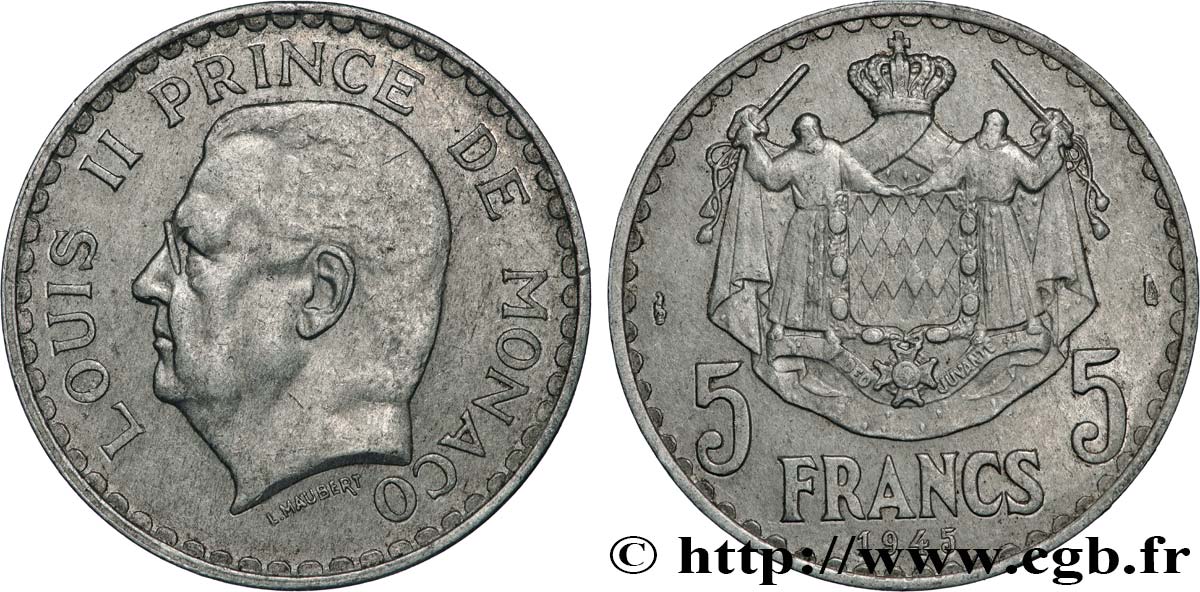 MONACO 5 Francs Louis II 1945 Paris fwo_852369 Monde