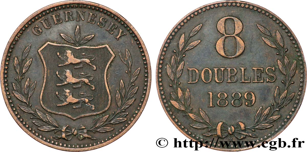 GUERNESEY 8 Doubles armes du baillage de Guernesey 1889 Heaton fwo ...