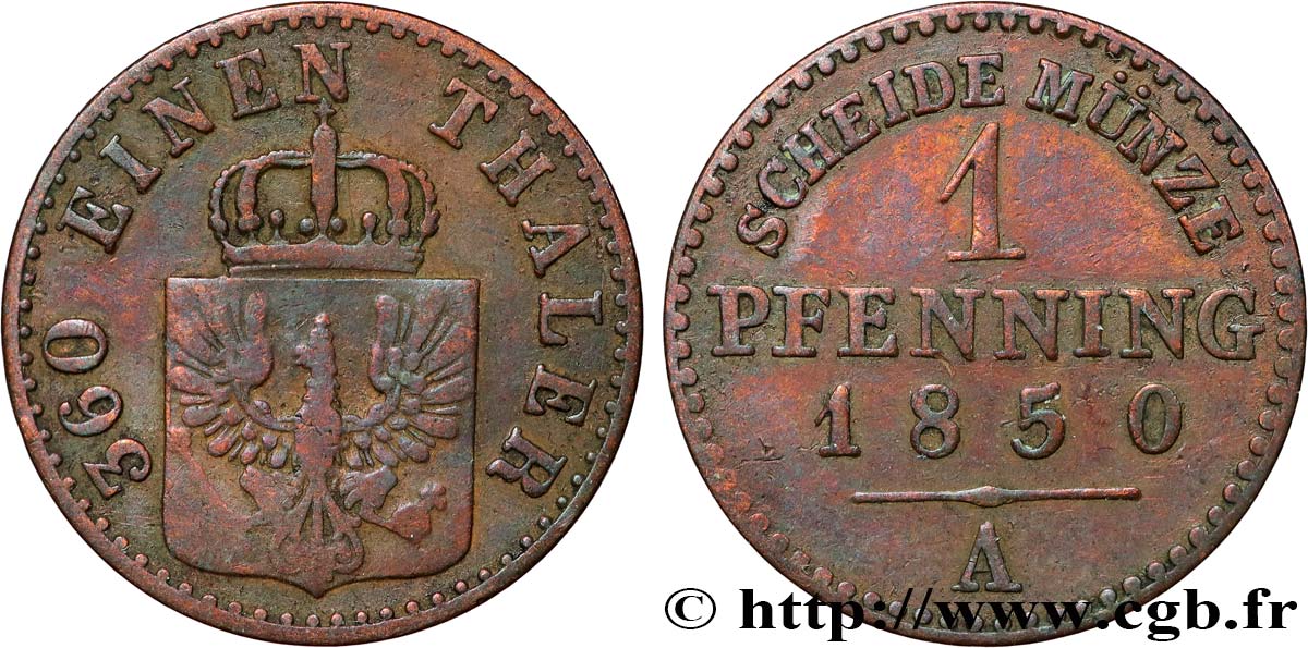 ALLEMAGNE - PRUSSE 1 Pfenninge Royaume de Prusse écu à l’aigle 1850 ...