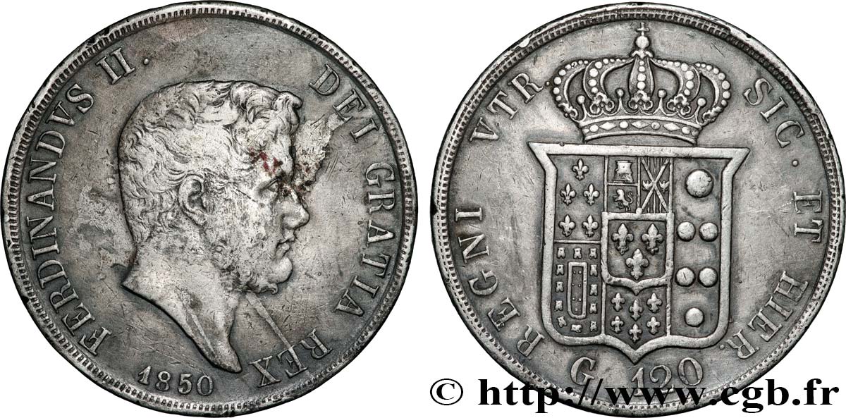ITALIE - ROYAUME DES DEUX-SICILES - FERDINAND II 120 Grana 1850 Naples ...